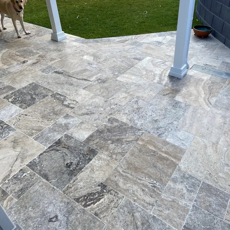 Silver Travertine French Pattern Pavers & Tiles | Tumbled & Unfilled